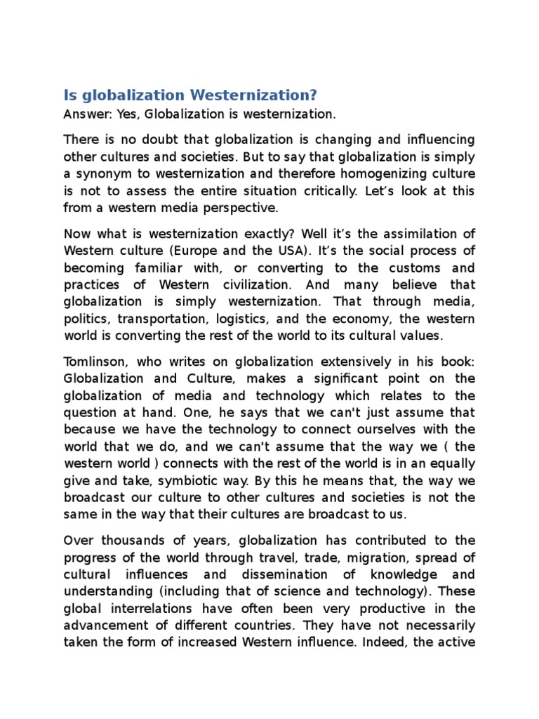 Is Globalization Westernization | Western World | Civilization