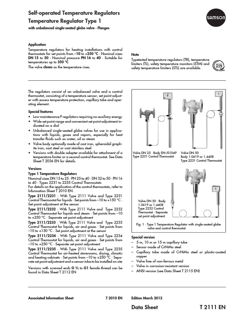 Samson Temperature Regulator | PDF | Thermostat | Valve