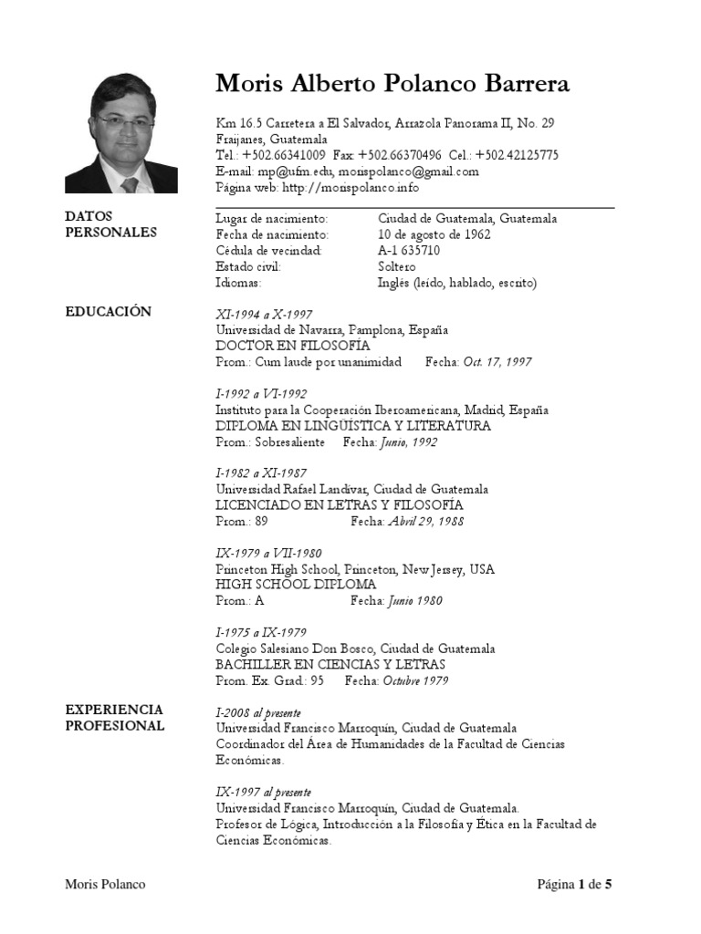 CV de Un Filósofo - Moris Polanco | PDF | Guatemala | Lingüística