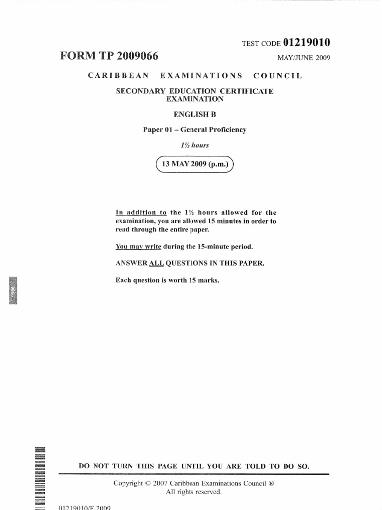 CXC English B Paper 1