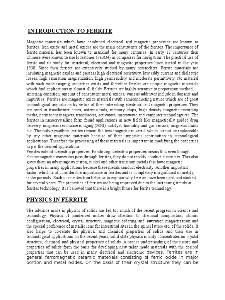 Introduction To Ferrite | PDF | Crystalline Solids | Condensed Matter