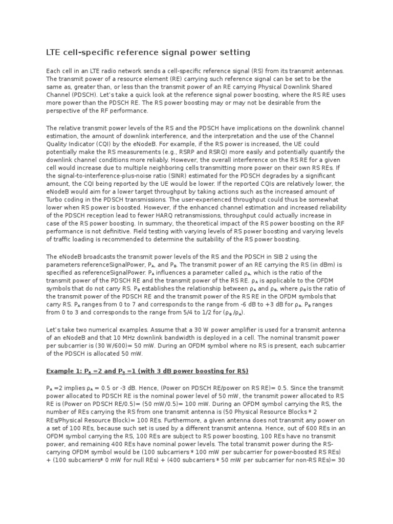 LTE Cell Specific Reference Signal Power Setting | PDF | Orthogonal ...