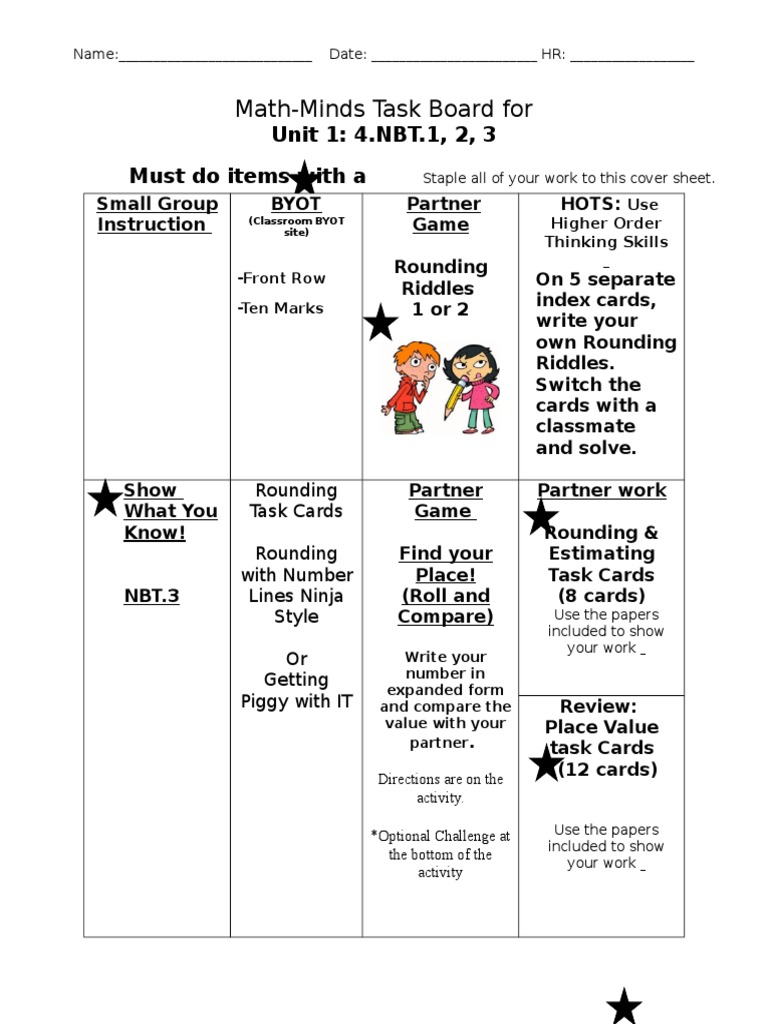 NBT 3 Math Mind Tasks | PDF