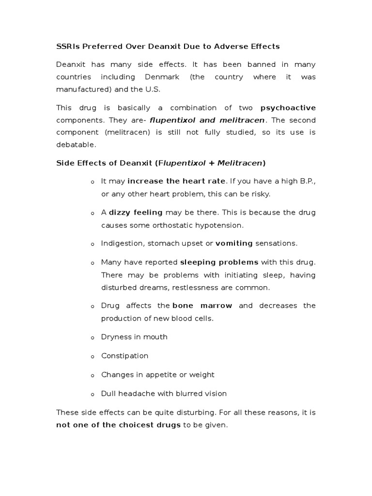 SSRIs Preferred Over Deanxit Due To Adverse Effects | PDF | Selective ...