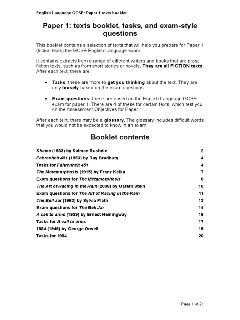 Paper 1 Texts Booklet Aqa Gcse English Language | PDF | Writers | The ...