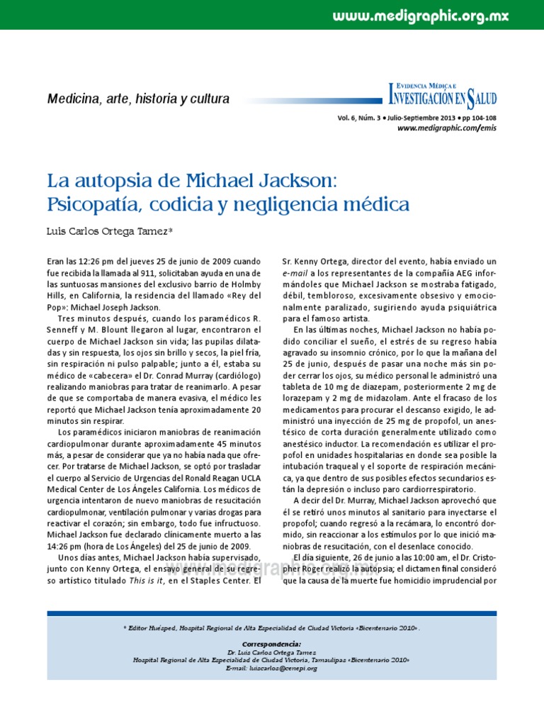 Autopsia de Michael Jackson | PDF | Michael Jackson | Medicina