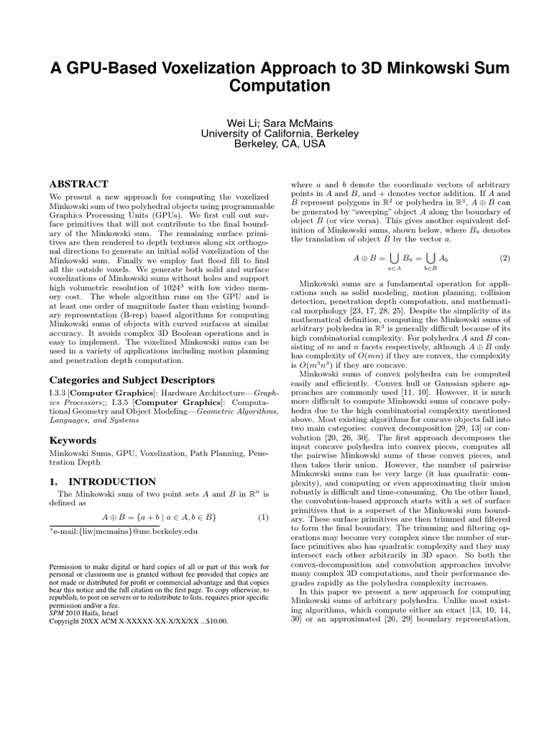 GPU-Based Voxelization To 3D Minkowski Sum | PDF | Texture Mapping | Voxel