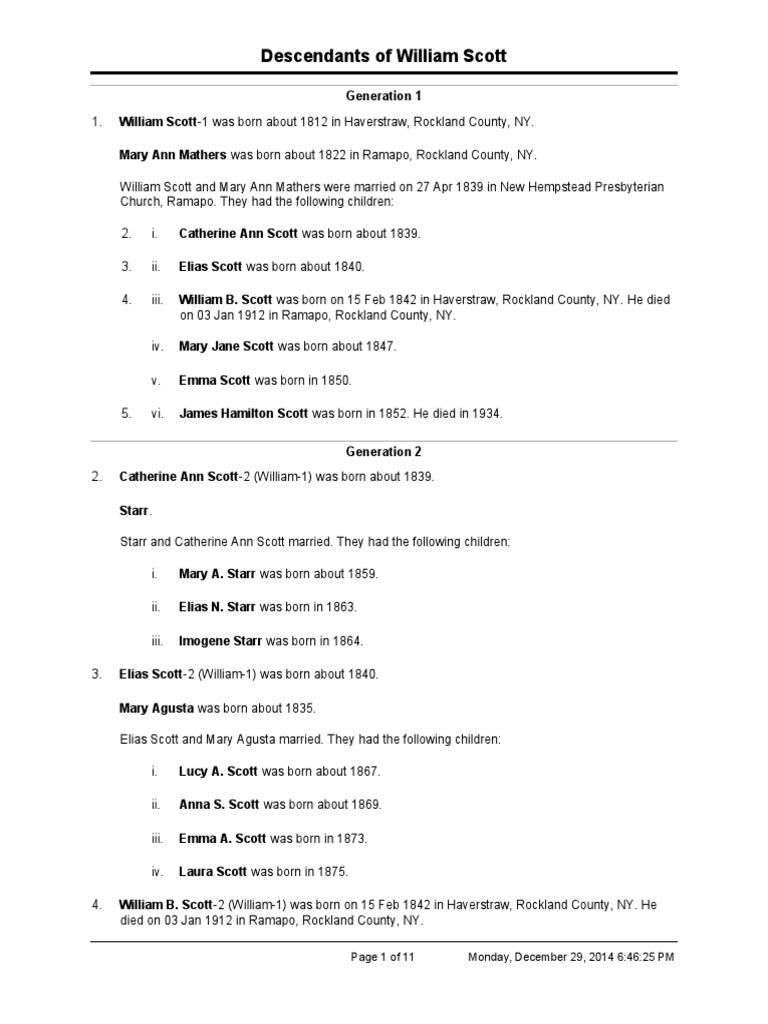William Scott Family Tree Overview | PDF | Travel