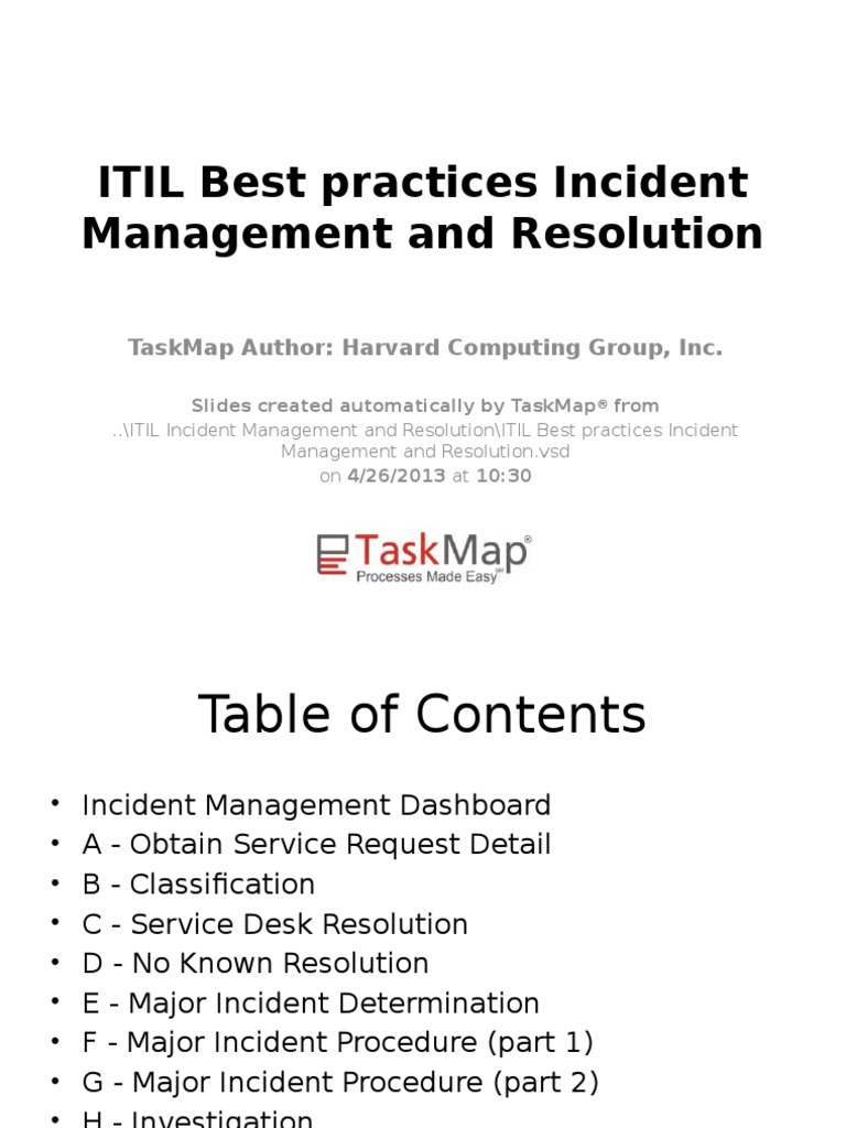 ITIL Best Practices Incident Management and Resolution | PDF