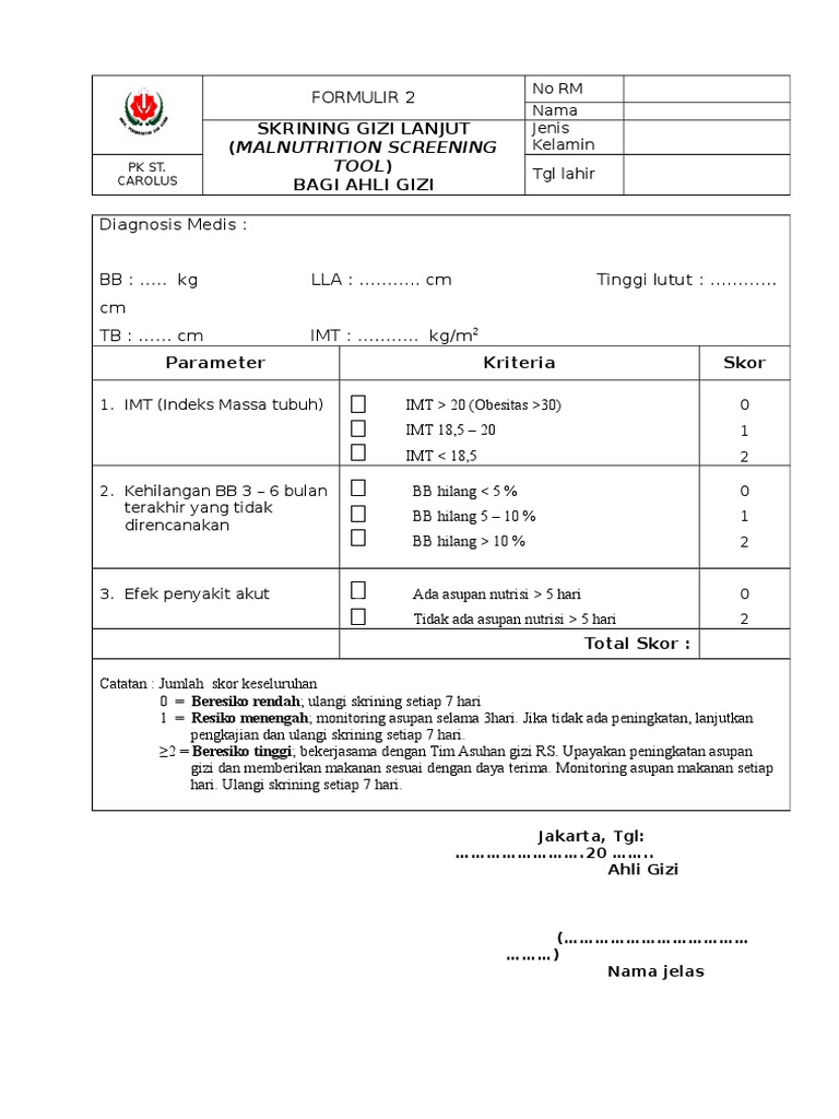 Form Skrining Ahli Gizi | PDF