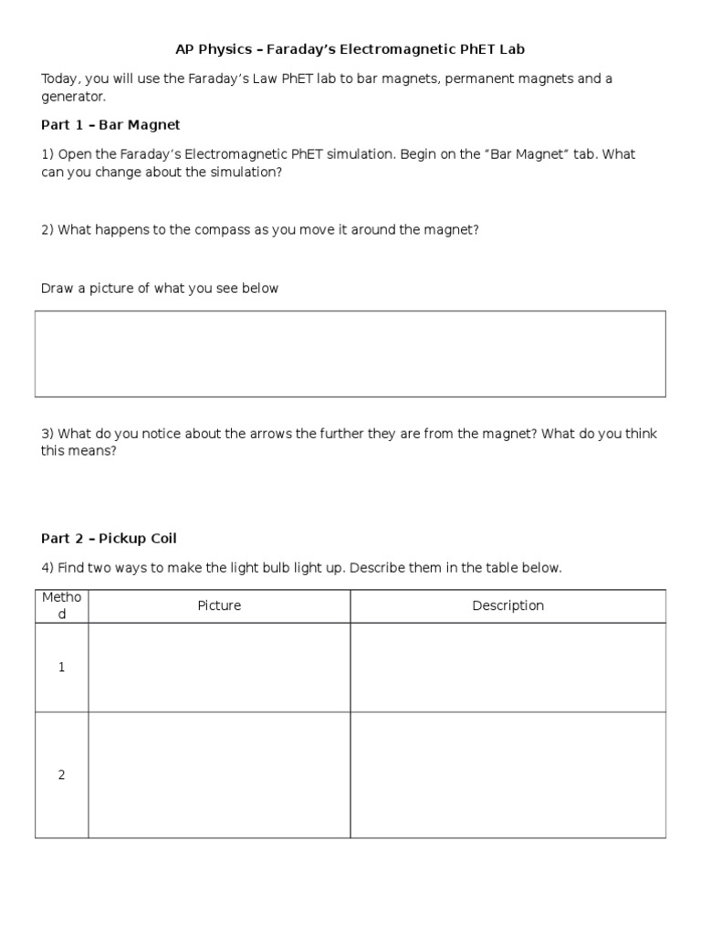 AP Physics: Faraday's PhET Lab Guide | PDF