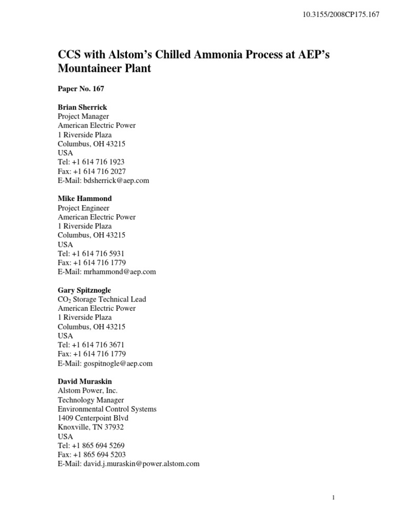 CCS With Alstom's Chilled Ammonia Process at AEP's Mountaineer Plant ...