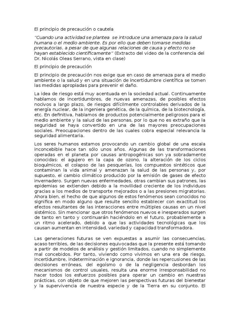 El Principio de Precaución o Cautela | PDF | Toma de decisiones | Bienestar