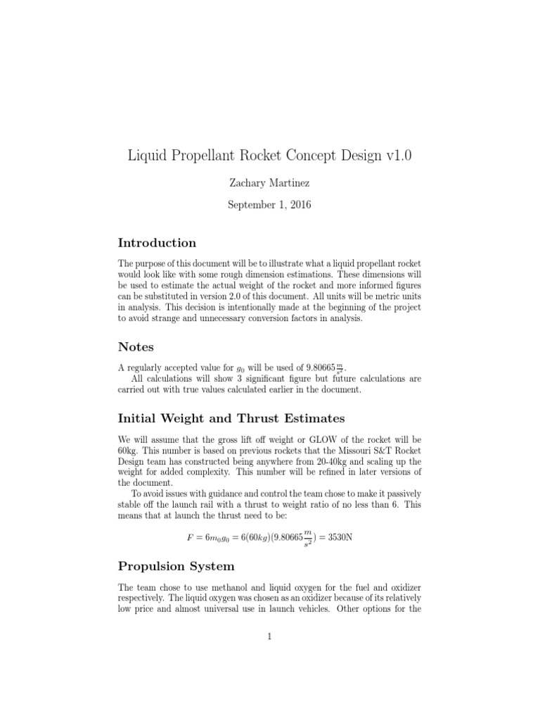Liquid Propellant Rocket Concept Design v1 0 | PDF | Rocket Propellant ...