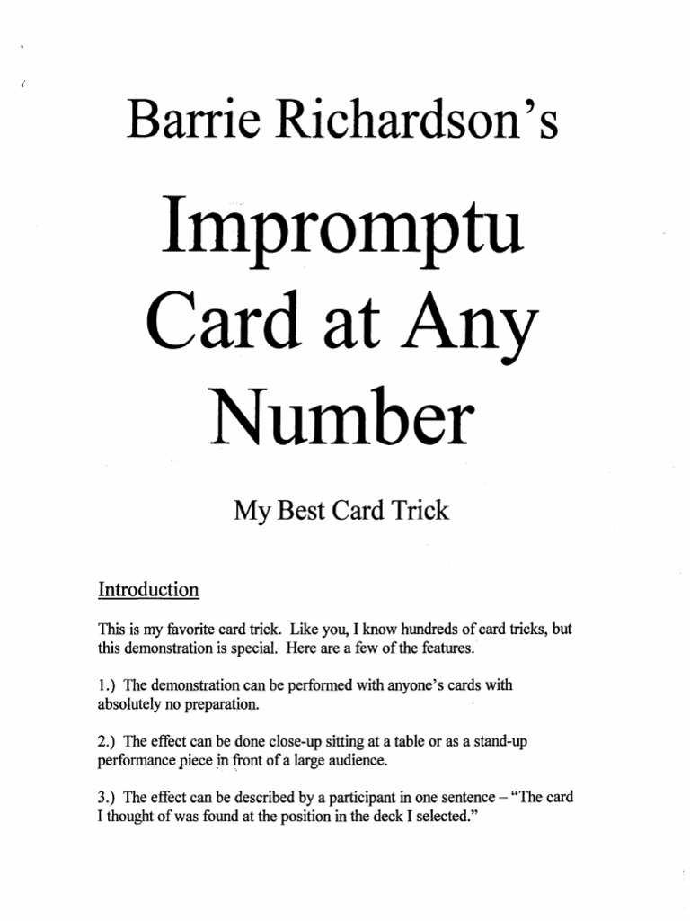 Impromptu Card Trick: Any Card at Any Number | PDF | Playing Cards | Toys