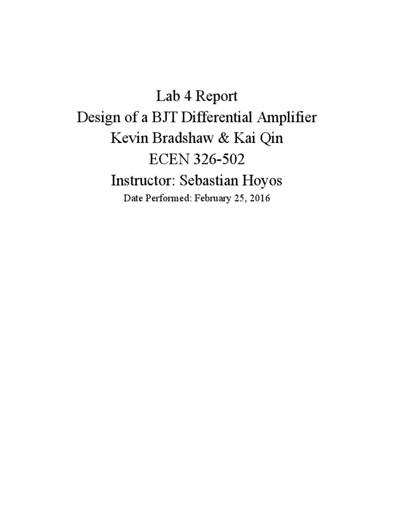 Ecen 326 Lab 4 Report Pdf Amplifier Bipolar Junction Transistor 