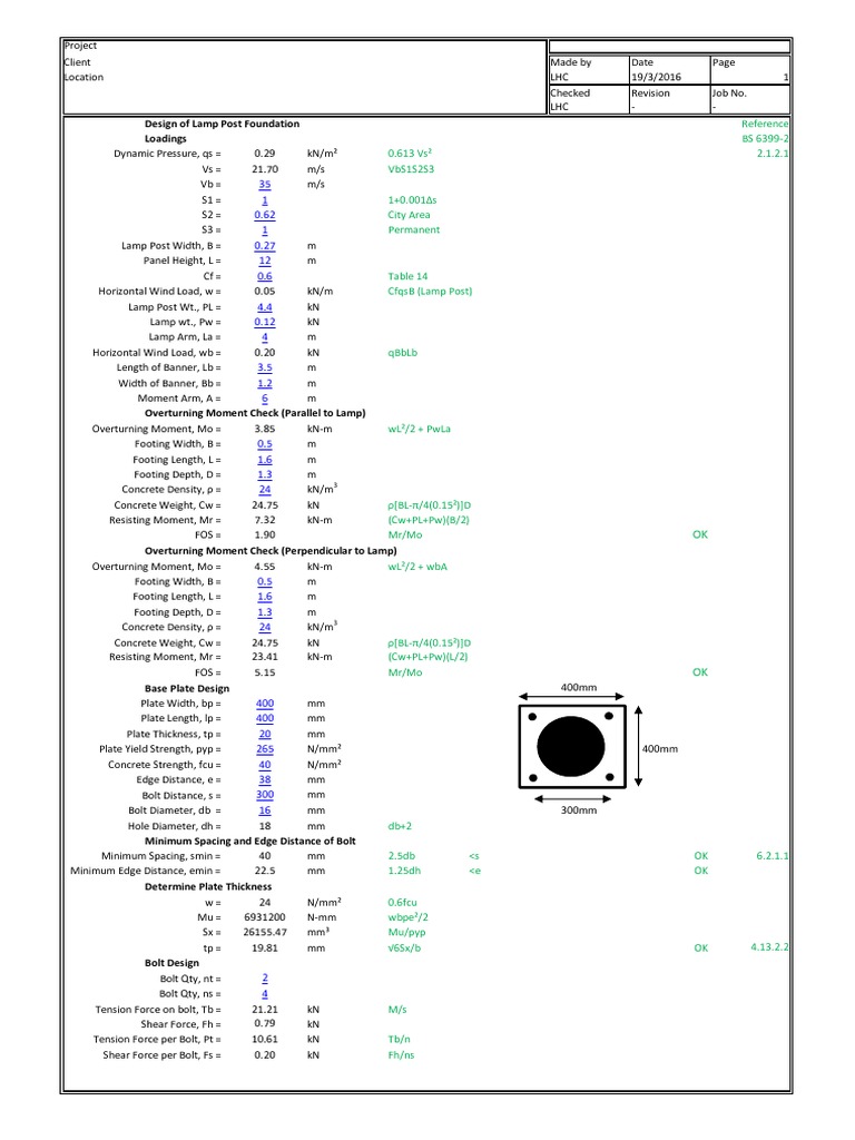 Lamp Post Foundation Design Calculations | PDF | Teaching Methods ...