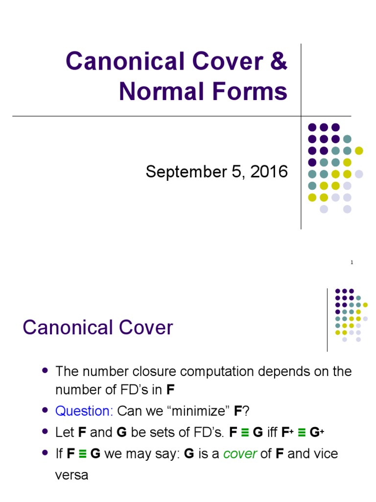 Canonical Cover & Normal Forms: September 5, 2016 | PDF | Teaching ...
