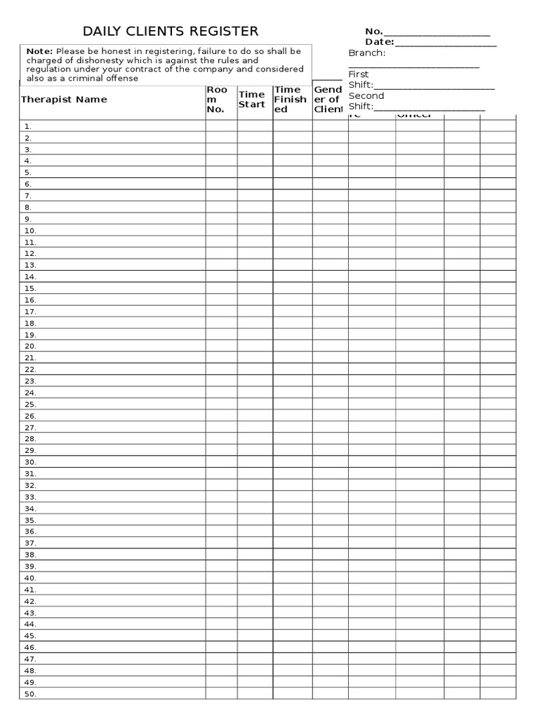 Daily Clients Register: No. - Date | PDF