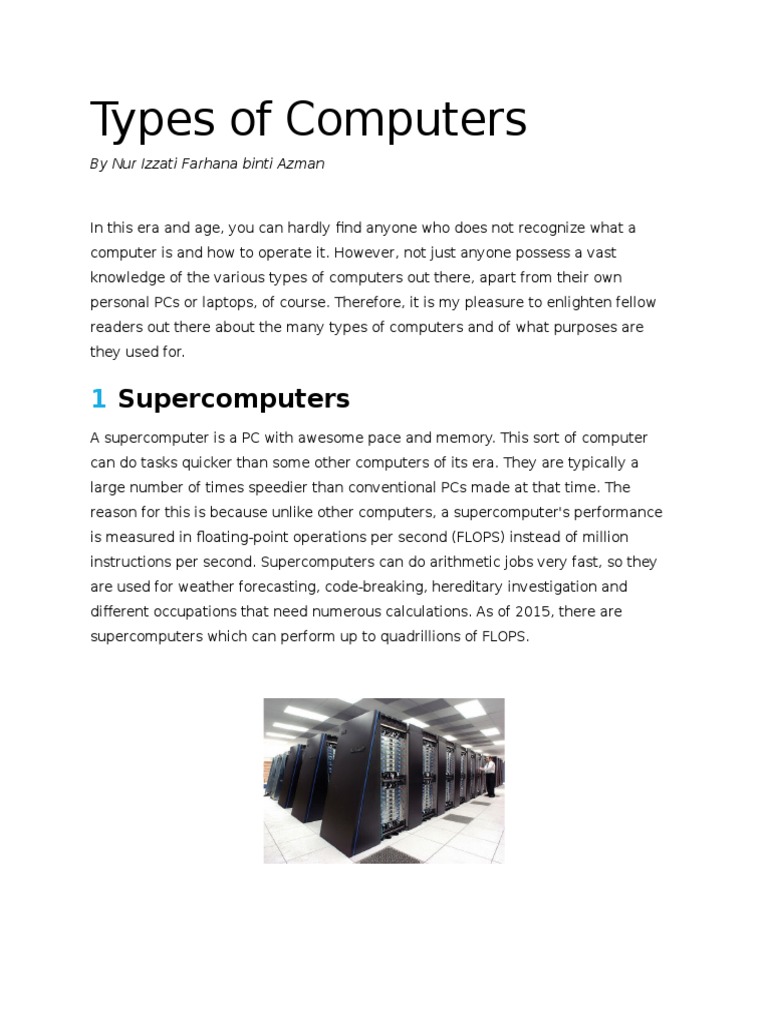 Hardware Article: Types of Computer | PDF | Personal Computers | Mainframe Computer