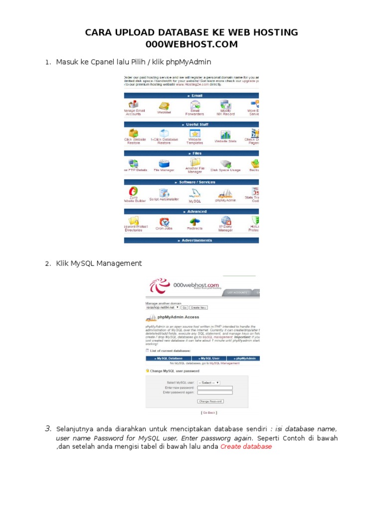 Cara Upload Database Ke Web Hosting 000webhost | PDF