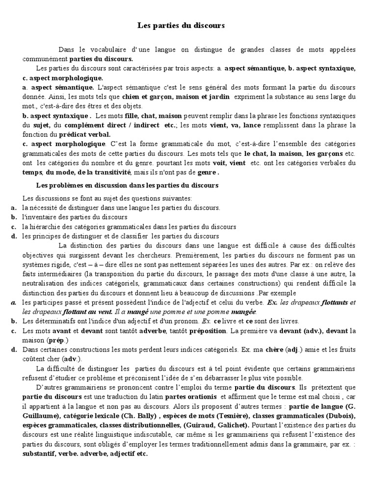 Les parties du discours en français | PDF | Nature (grammaire) | Nom ...