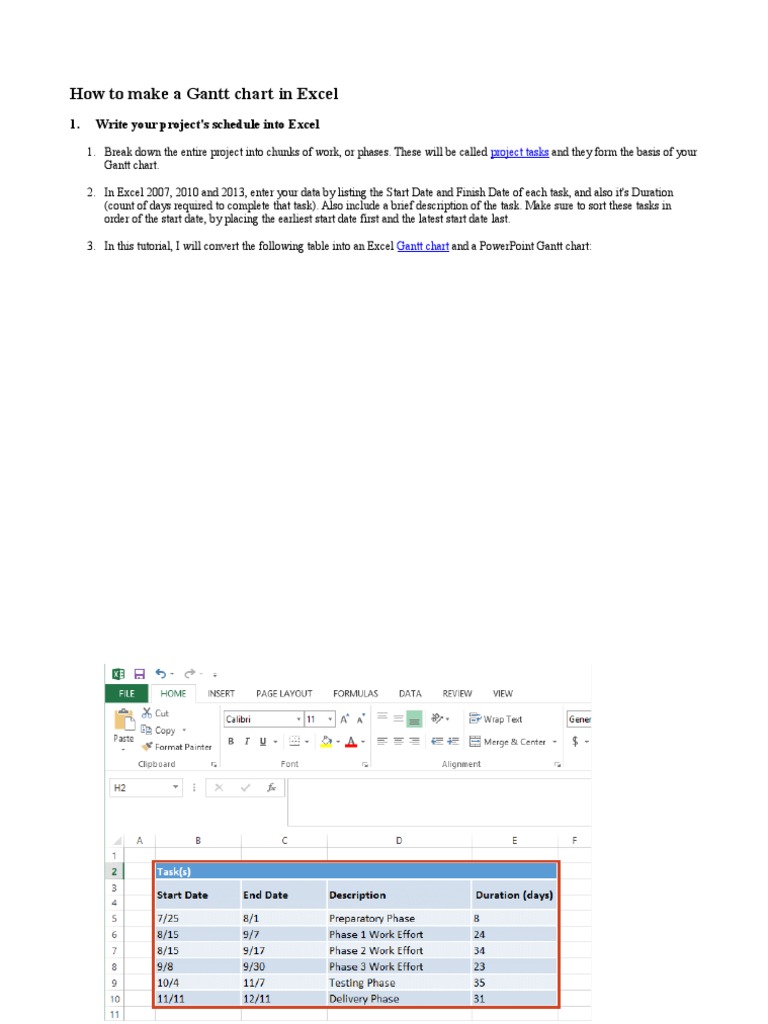How To Make A Gantt Chart in Excel | PDF | Microsoft Excel | Microsoft ...