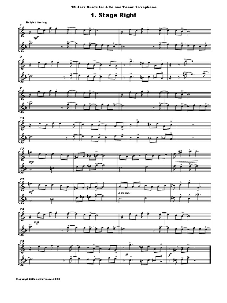 10 Jazz Duets For Alto and Tenor Saxophone PDF | PDF
