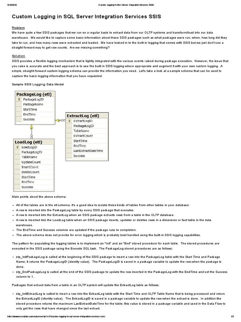 Custom Logging in SQL Server Integration Services SSIS | PDF | Table ...