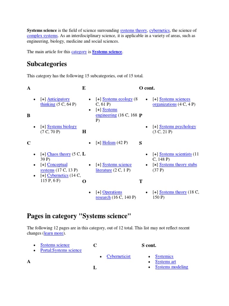 Overview of Systems Science Categories | PDF | Teaching Methods & Materials