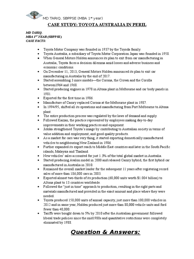 Case Study | PDF | Toyota | Automotive Equipment