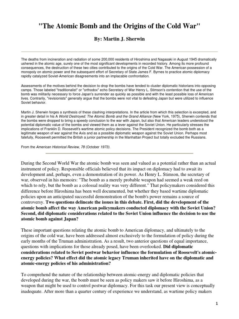 The Atomic Bomb and The Origins of The Cold War | Download Free PDF ...