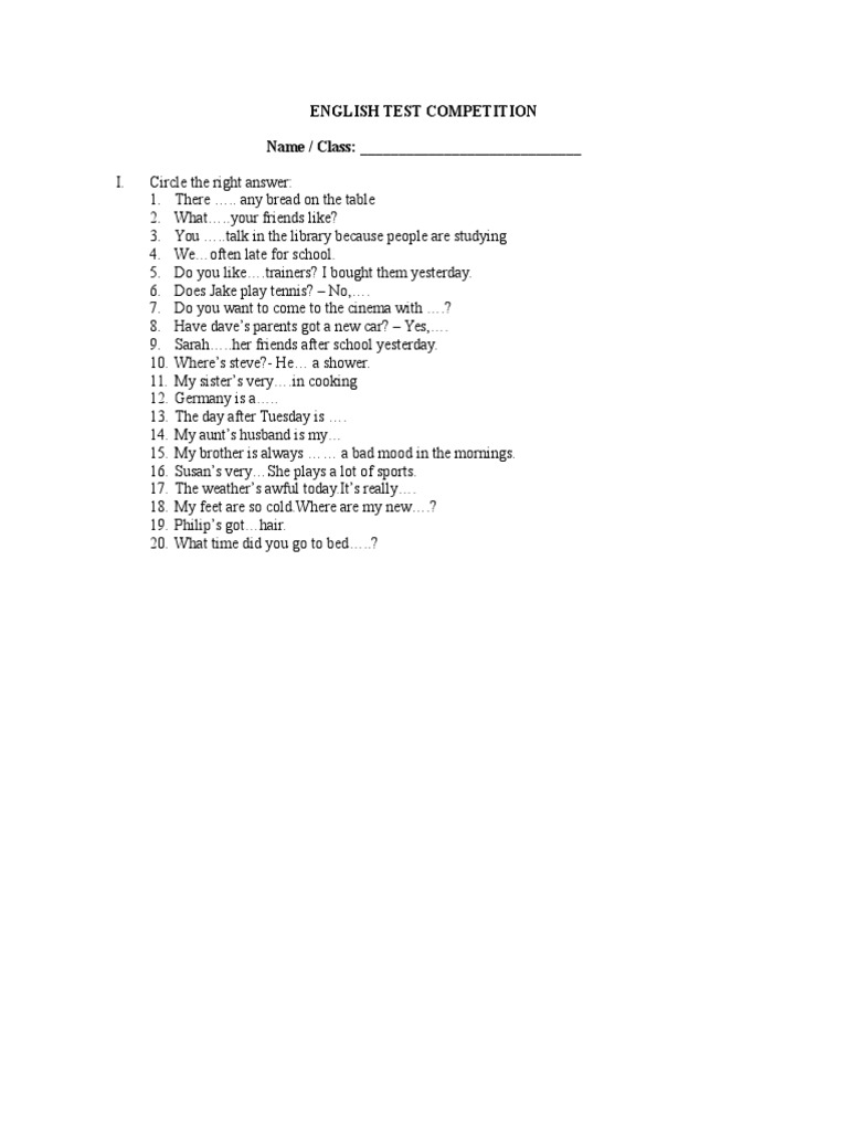 English Test Competition | PDF | Language Arts & Discipline