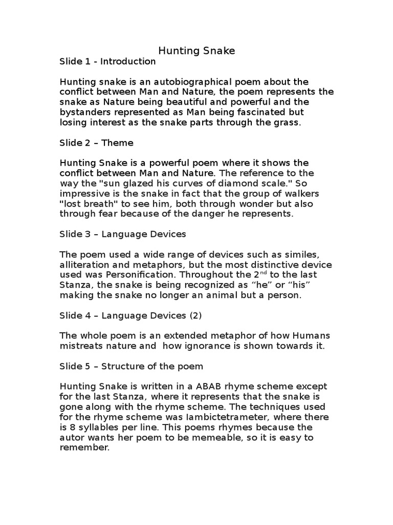 Hunting Snake | PDF | Poetry | Rhyme
