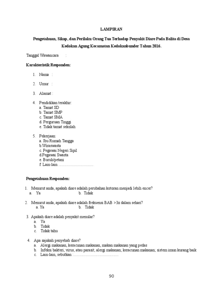 Kuesioner Diare | PDF
