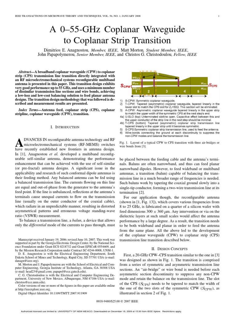 A 0-55-GHz Coplanar Waveguide PDF | PDF | Transmission Line | Antenna ...