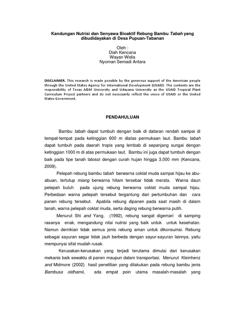 Nutrisi Rebung Bambu Tabah | PDF