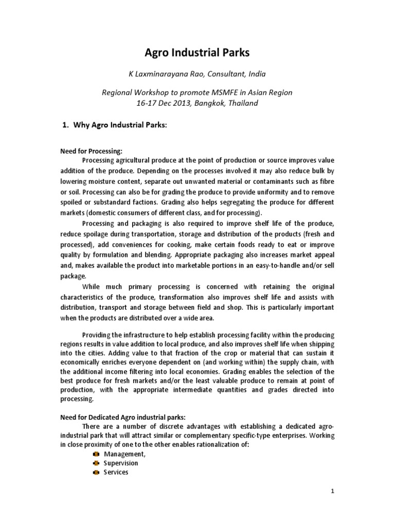 Agro Industrial Parks Paper | PDF | Agriculture | Subsidy
