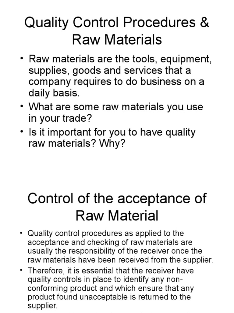 Quality Control Procedures & Raw Materials | Hazard Analysis And ...
