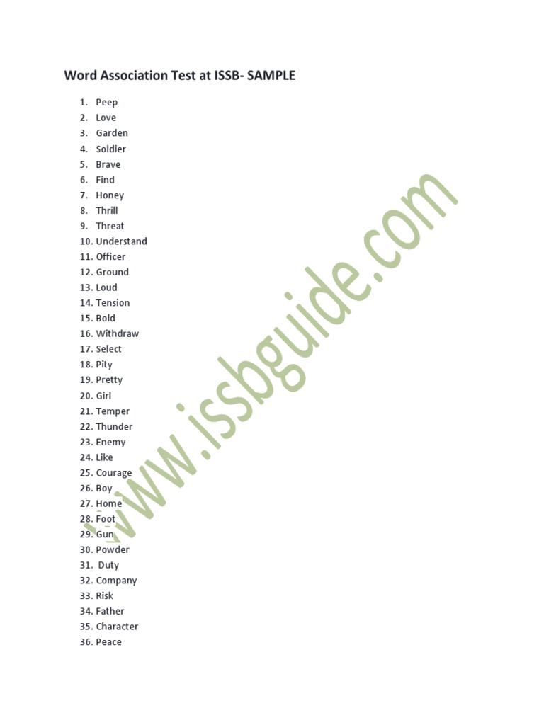 Word association test sample ISSB | PDF