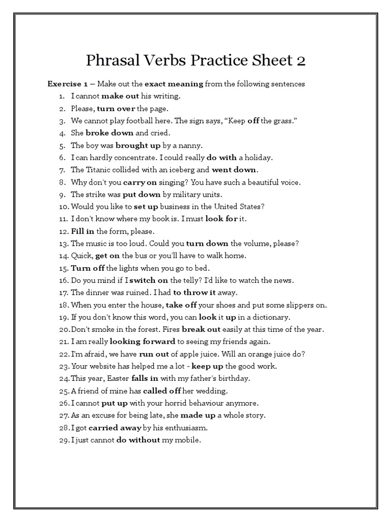 Phrasal Verbs Practice Sheet 2 | PDF