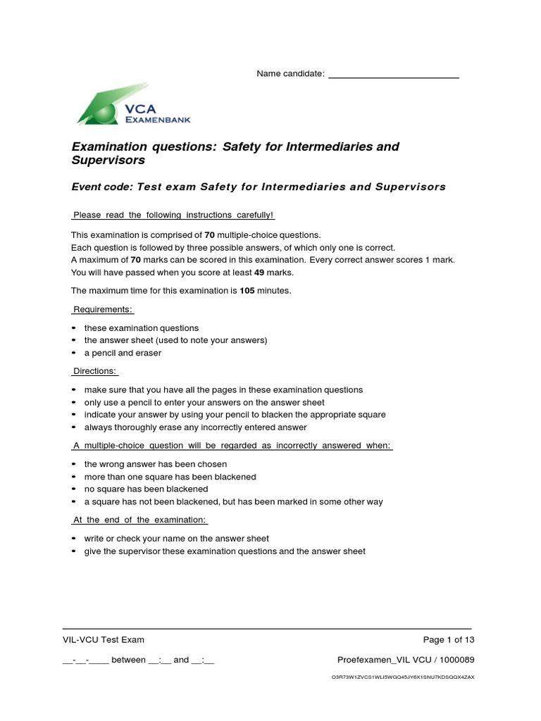 VIL-VCU Safety Exam Overview | PDF | Occupational Safety And Health ...