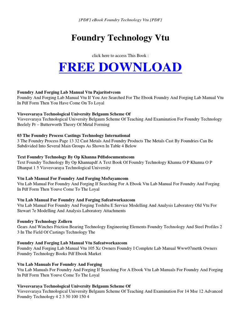 Foundry Technology Vtu | Download Free PDF | Foundry | Laboratories