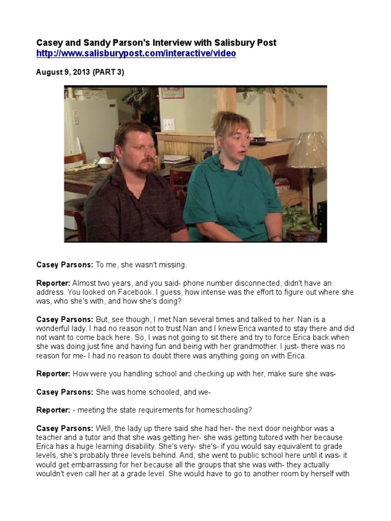 Casey and Sandy Parson's Interview With Salisbury Post | PDF | Violence