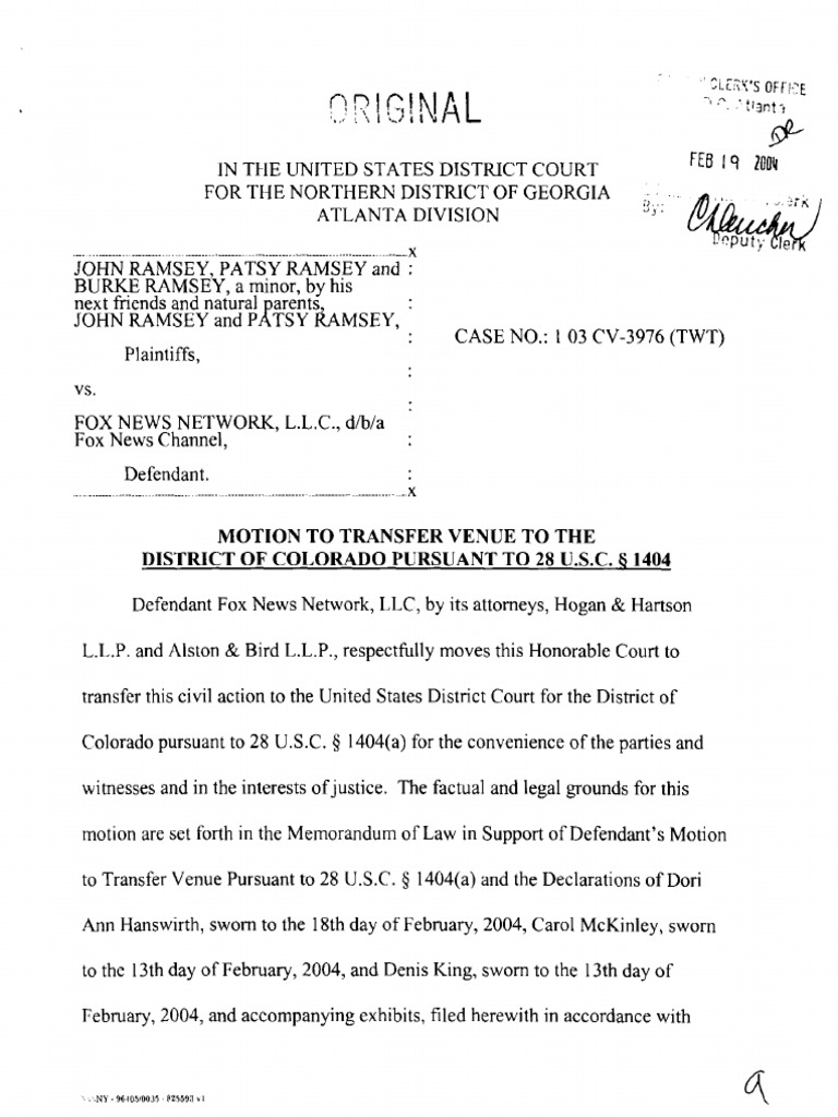 Motion to Transfer Venue by Dori Hanswirth | PDF