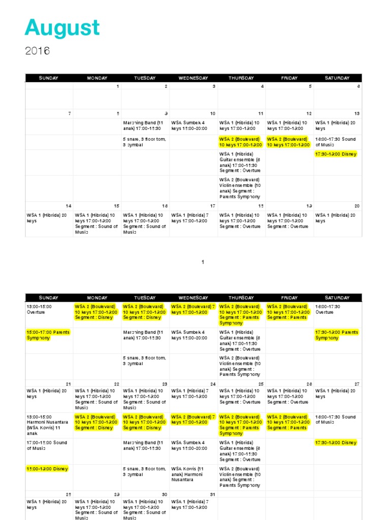 Weekly Music Schedule and Events | PDF | Sports & Recreation | Art