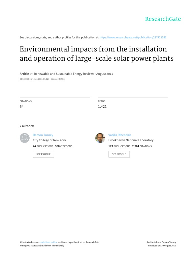 Environmental Impacts From The Installation and Operation of Large ...