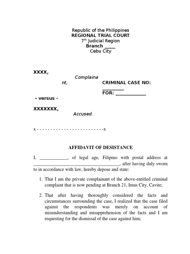 Affidavit of Desistance-Draft | PDF | Affidavit | Social Institutions
