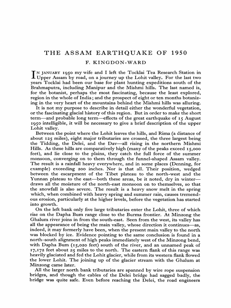 1950 Assam Earthquake Impact | PDF | Snow | River