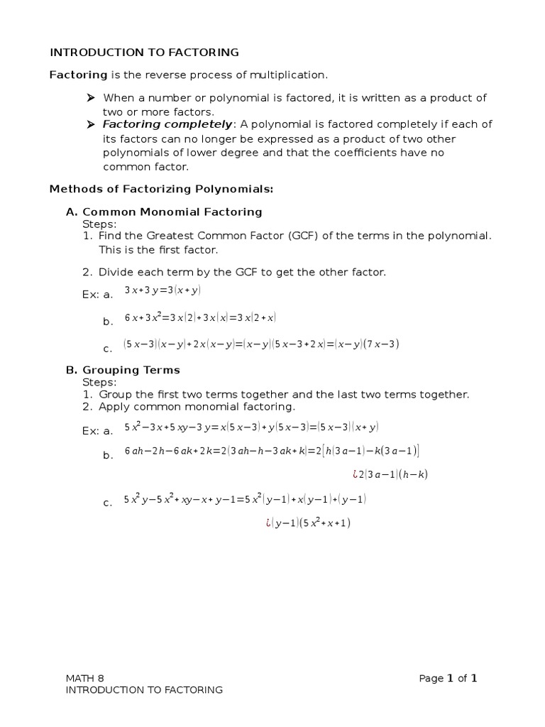 Introduction To Factoring | PDF | Teaching Methods & Materials